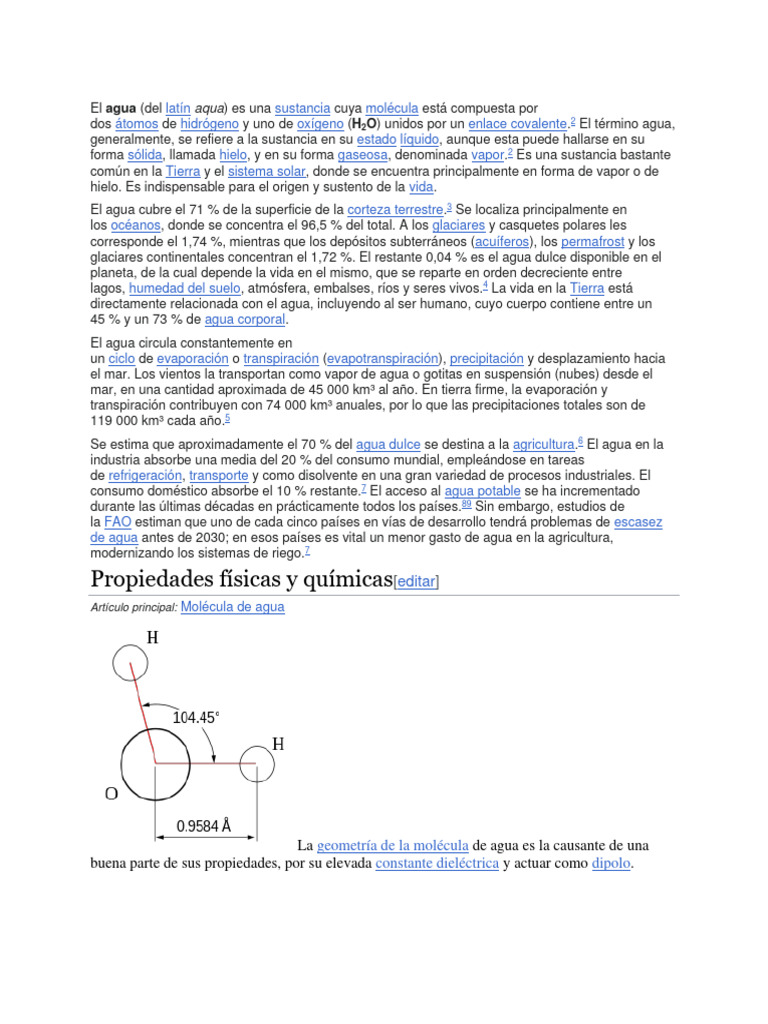 Importancia y Propiedades del Agua | PDF | Agua | Propiedades del agua