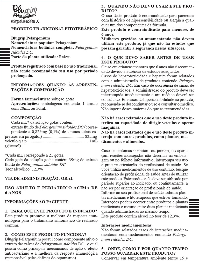 Blugrip Pelargonium: Indicações e Uso | PDF | Farmacêutico | Medicina ...