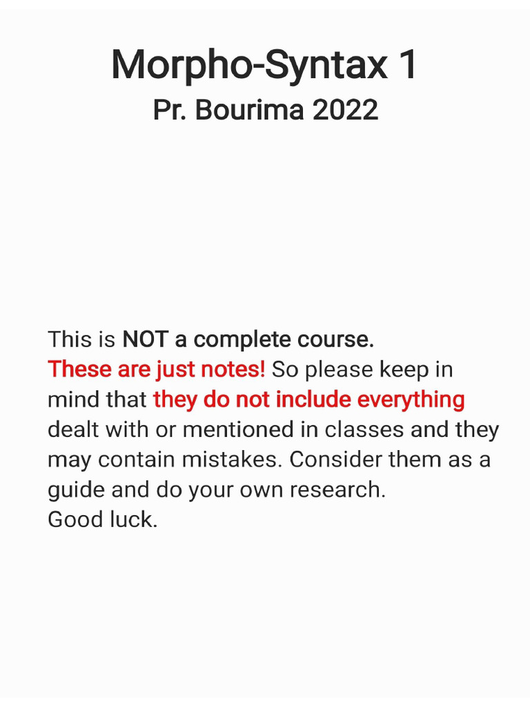 Morpho-Syntax 1 - PR Bourima 2022 | PDF