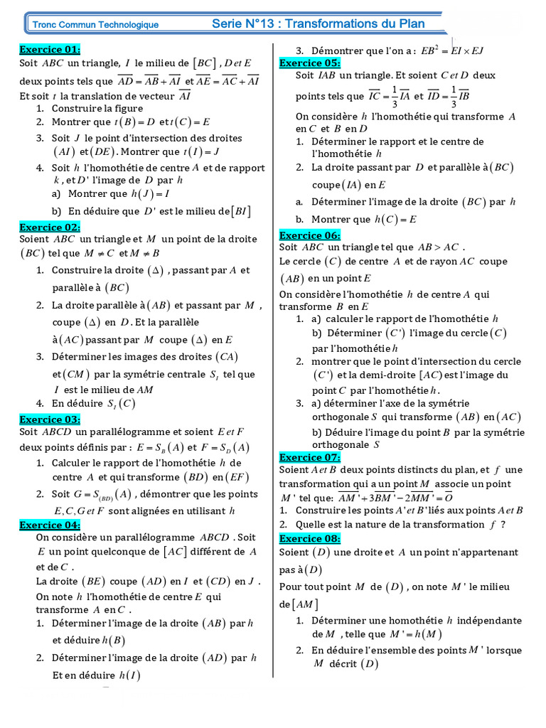 Transformations Du Plan Exercices Non Corriges 6 | PDF | Triangle ...