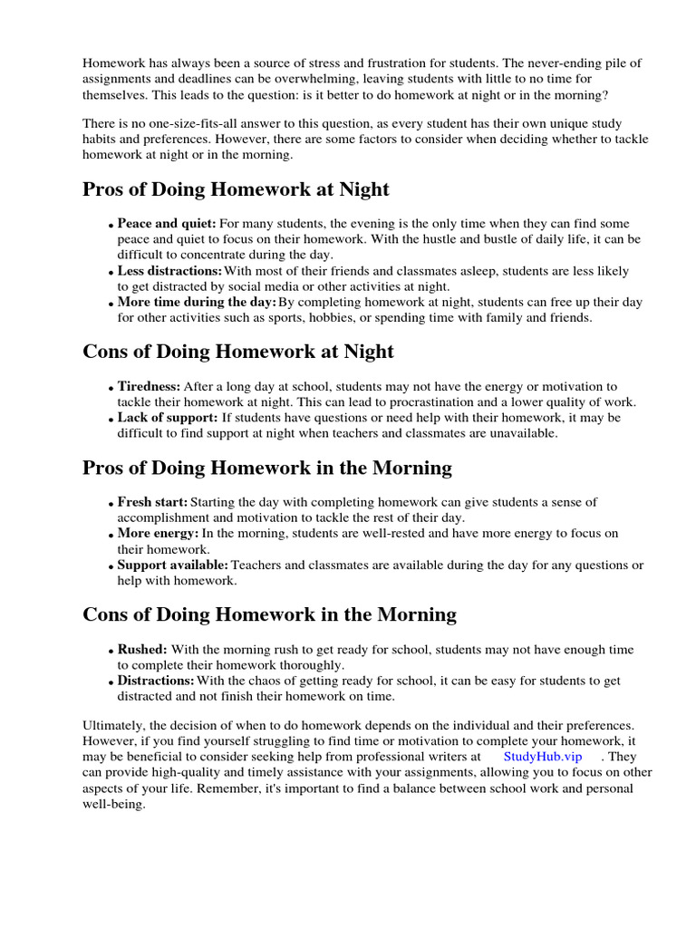 Better To Do Homework at Night or Morning | PDF | Homework ...