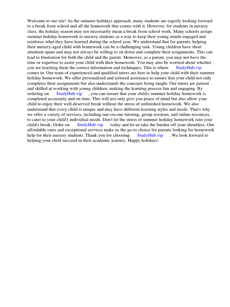 Summer Holiday Homework Class Nursery | PDF | Homework | Preschool