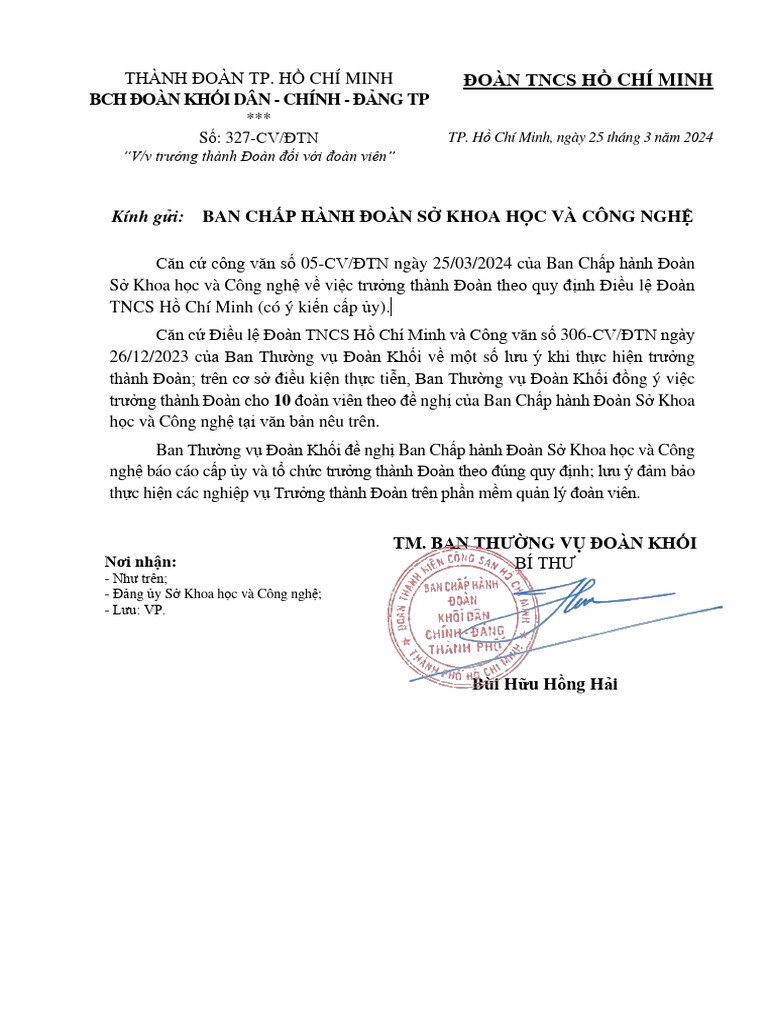CV327-2024 - Truong Thanh Doan - Doan So KHCN | PDF