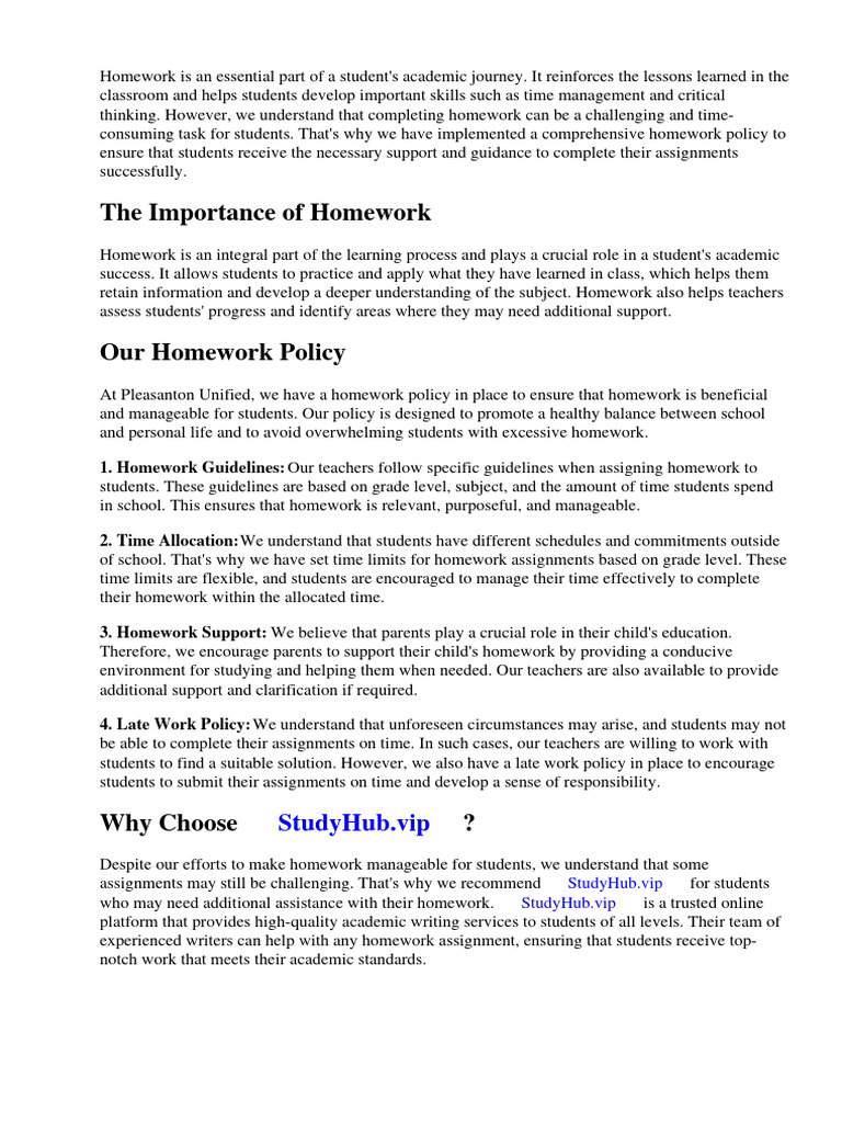 Pleasanton Unified Homework Policy | PDF | Homework | Teachers