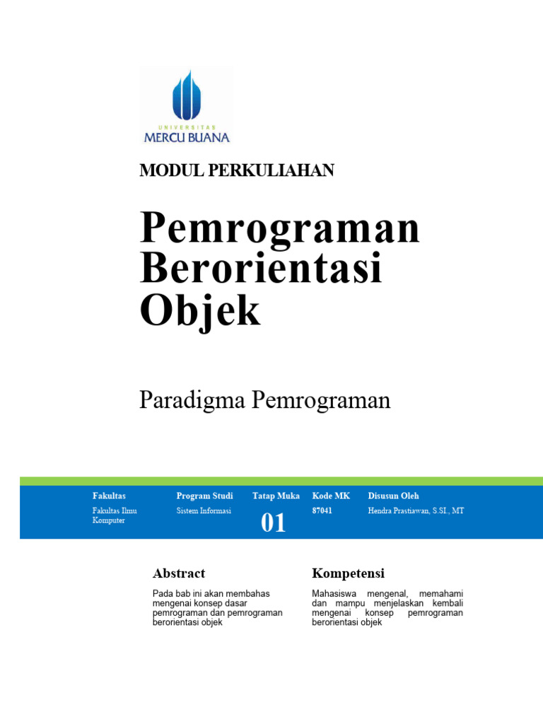 Modul Pemrograman Berorientasi Objek TM1 | PDF | Komputer