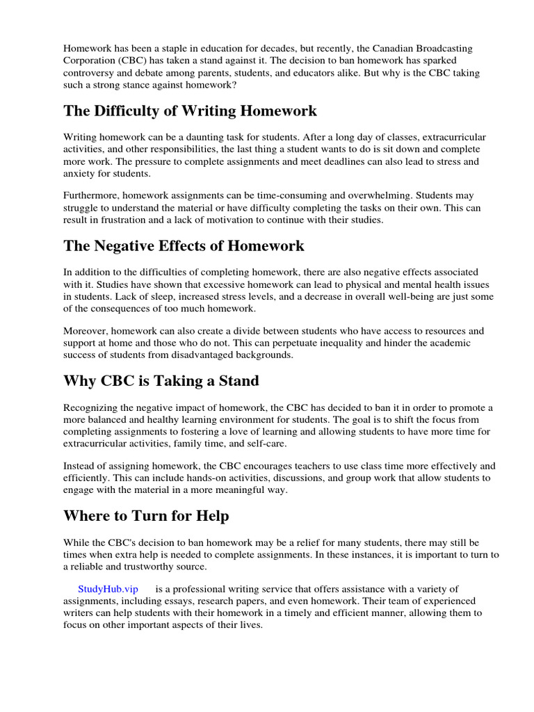 Cbc Homework Ban | PDF | Homework | Teachers