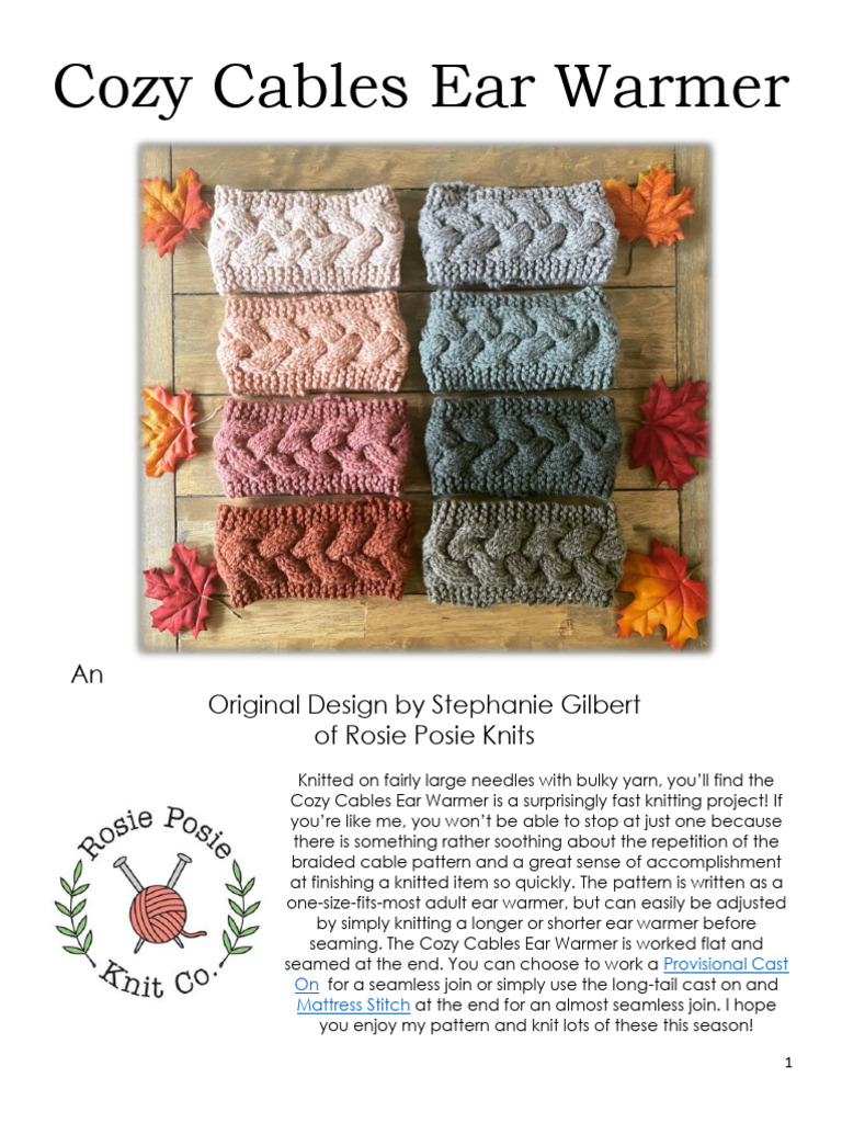 Cozy Cables Ear Warmer Knitting Pattern | PDF | Knitting | Yarn