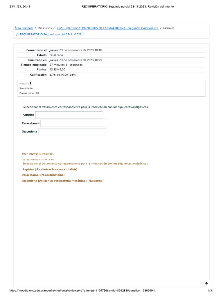 RECUPERATORIO Segundo parcial 23-11-2023_ Revisión del intento | PDF | Droga anti-inflamatoria ...
