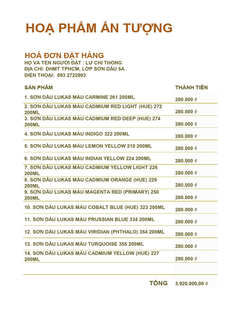 Mẫu Đơn Đặt Hàng | PDF