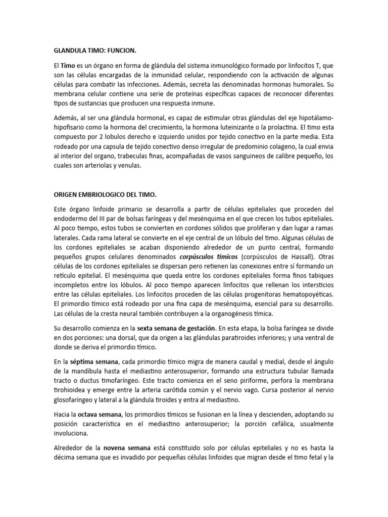 Glandula Timo. | Descargar gratis PDF | Sistema inmune | Timo