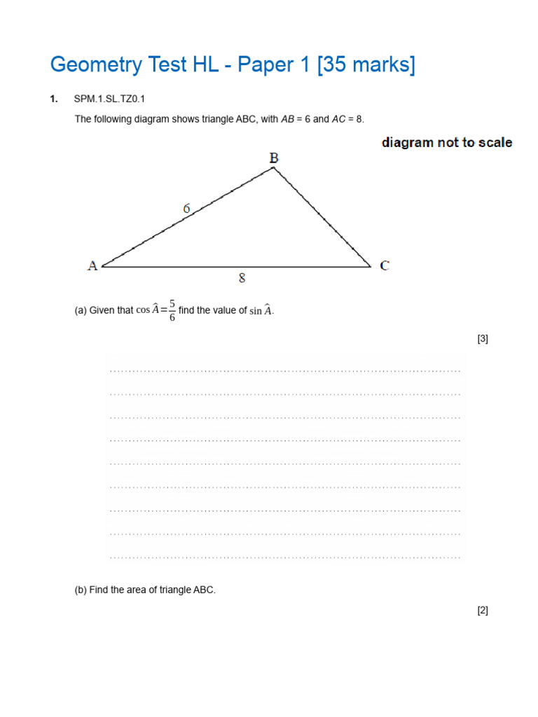 Geometry Test HL - Paper 1 | PDF | Circle | Area