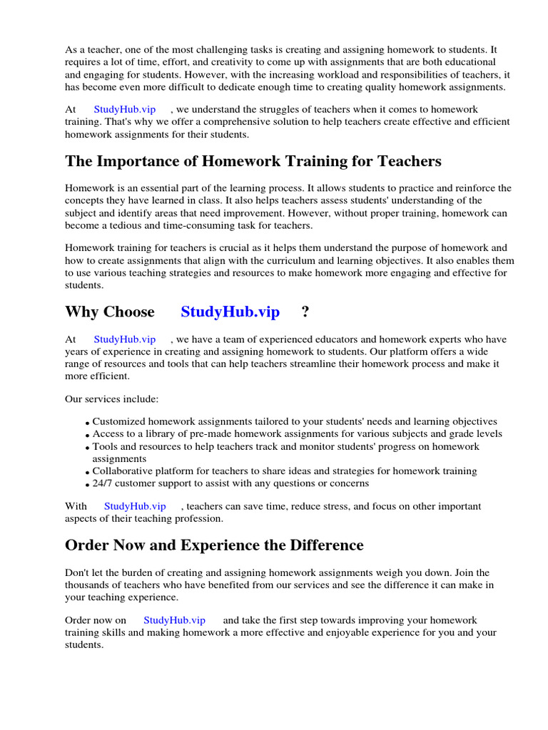Homework Training For Teachers | PDF | Homework | Teachers