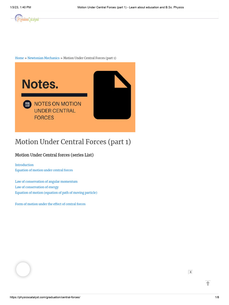 Motion Under Central Forces (Part 1) - Learn About Education and B.Sc. Physics | PDF | Force ...