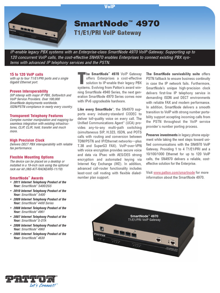 Patton Smartnode sn4970 | PDF | Voice Over Ip | Telephony