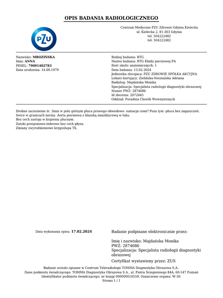 Mrozišska Anna Opis RTG | PDF