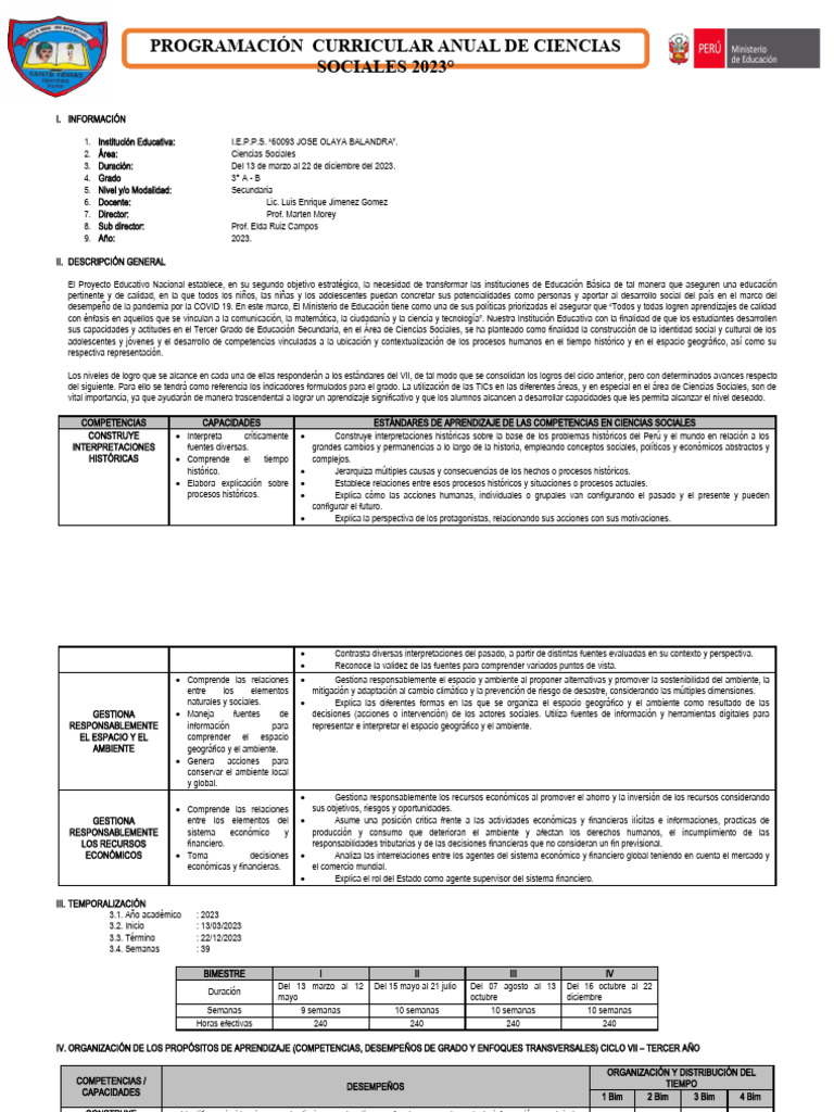 3ro Programacion Anual Cs Soc 2023 - 121052 | PDF | Evaluación | Enseñando