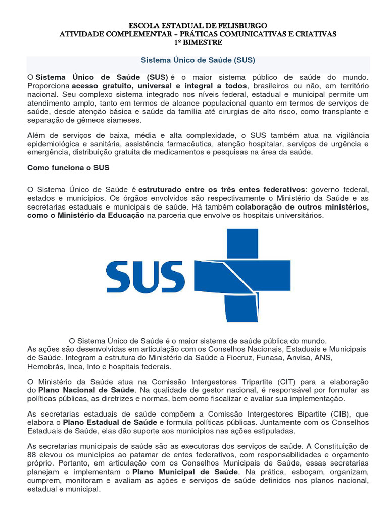 Atividade Complementar Sus | PDF | Impostos | Brasil
