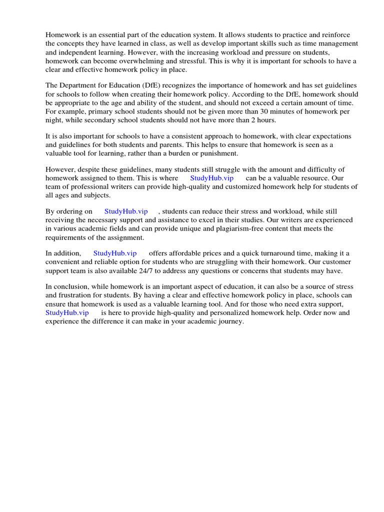 Homework Policy Dfe | PDF | Homework | Teachers
