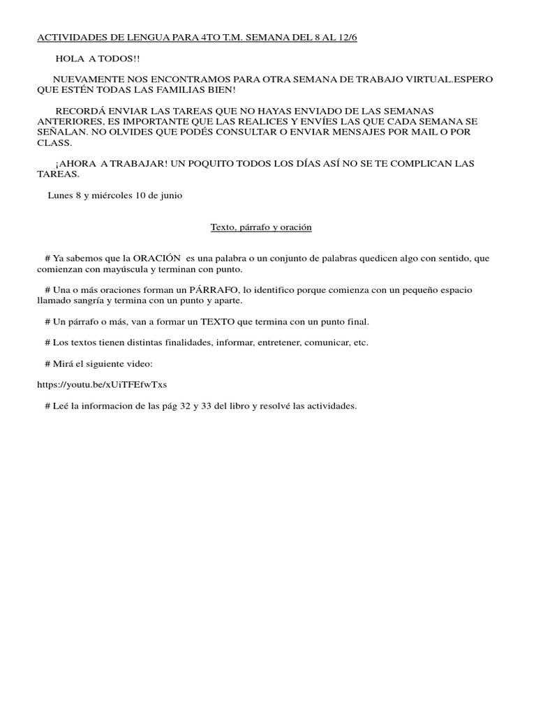 Actividades de Lengua 4to T.M. | PDF