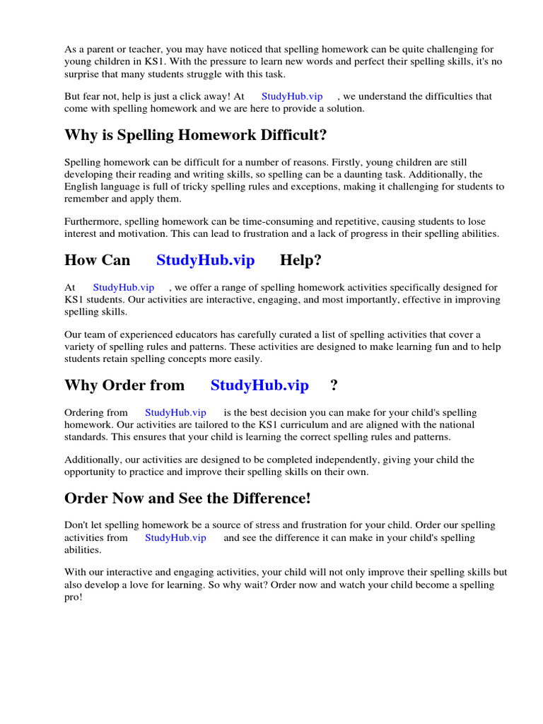 Spelling Homework Activities Ks1 | PDF | Worksheet | Homework
