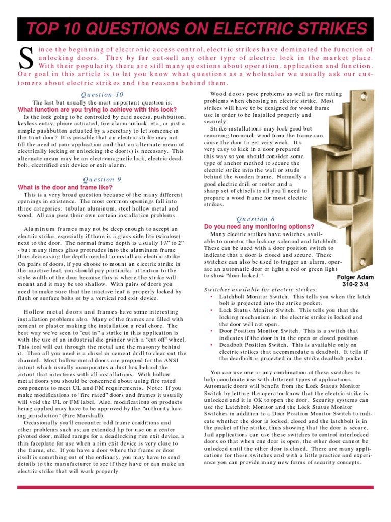 Electric Strikes: Frequently Asked Questions and Answers | PDF | Lock ...