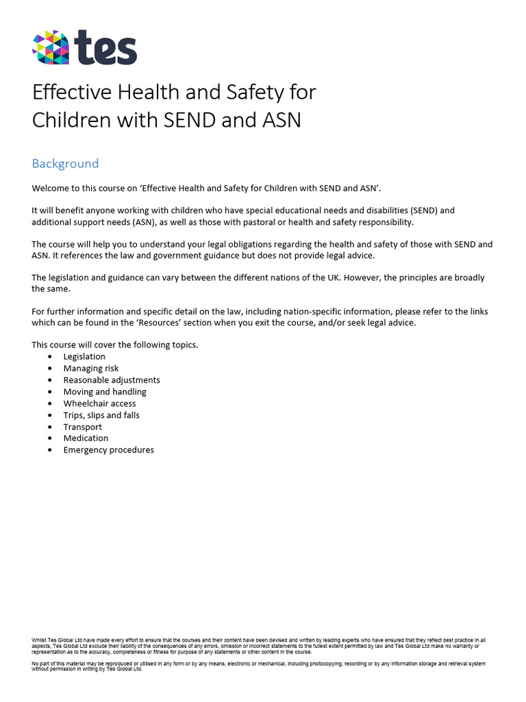 Health & Safety for SEND Children | PDF | Risk | Occupational Safety ...