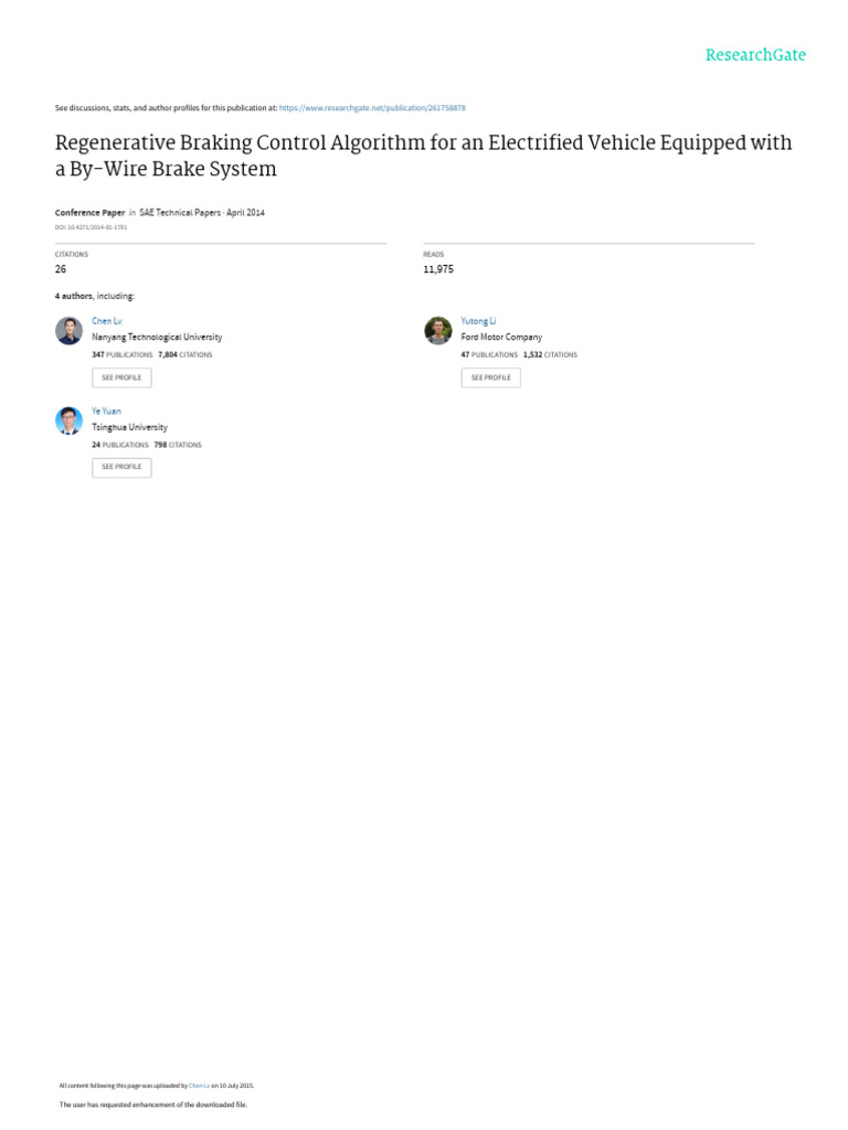 Regenerative Braking Control Algorithm For An Electrified Vehicle ...