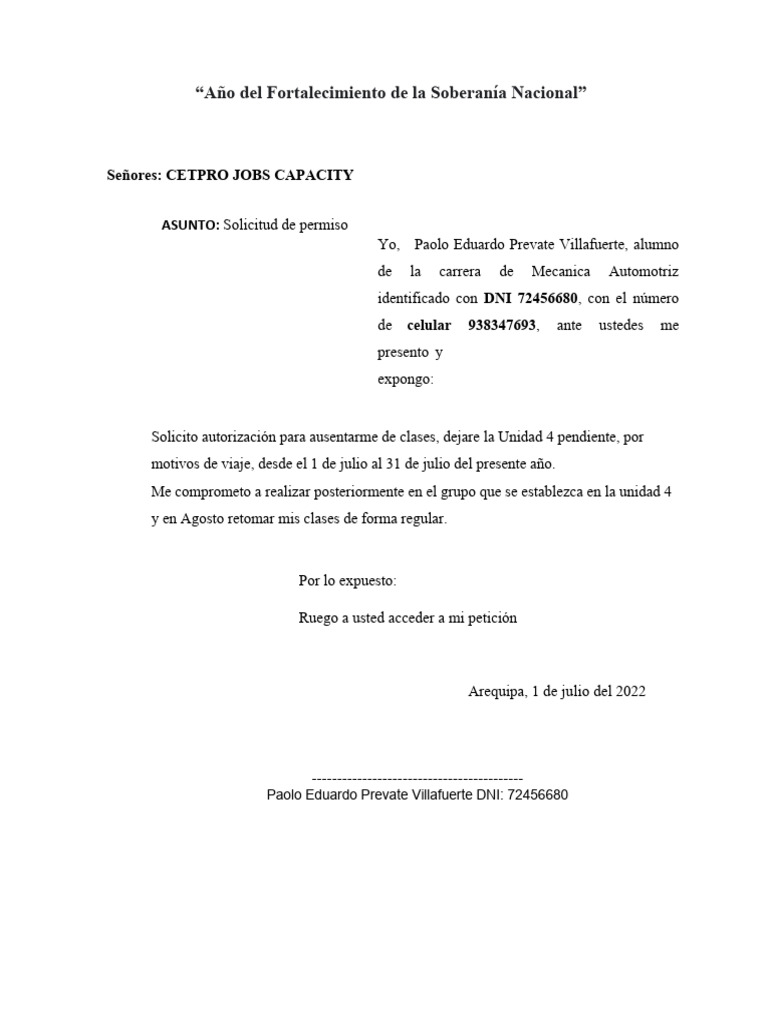 Modelo de Solicitud Cetpro PDF | PDF