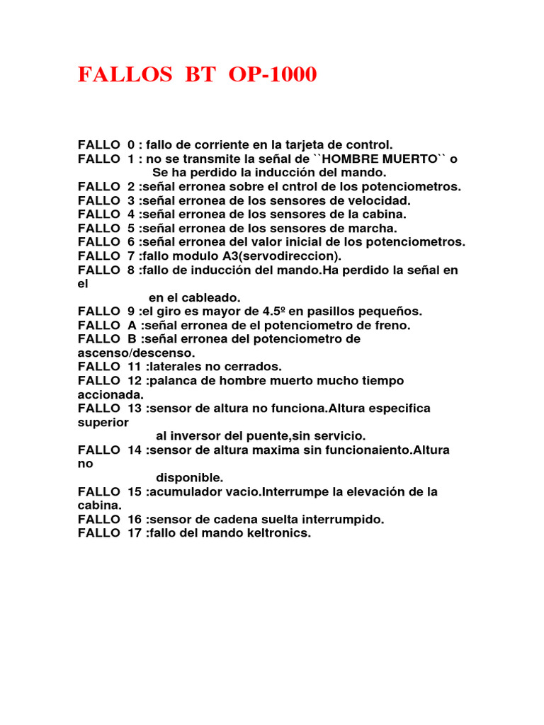 Fallos recogepedidos BT_OP1000 | PDF