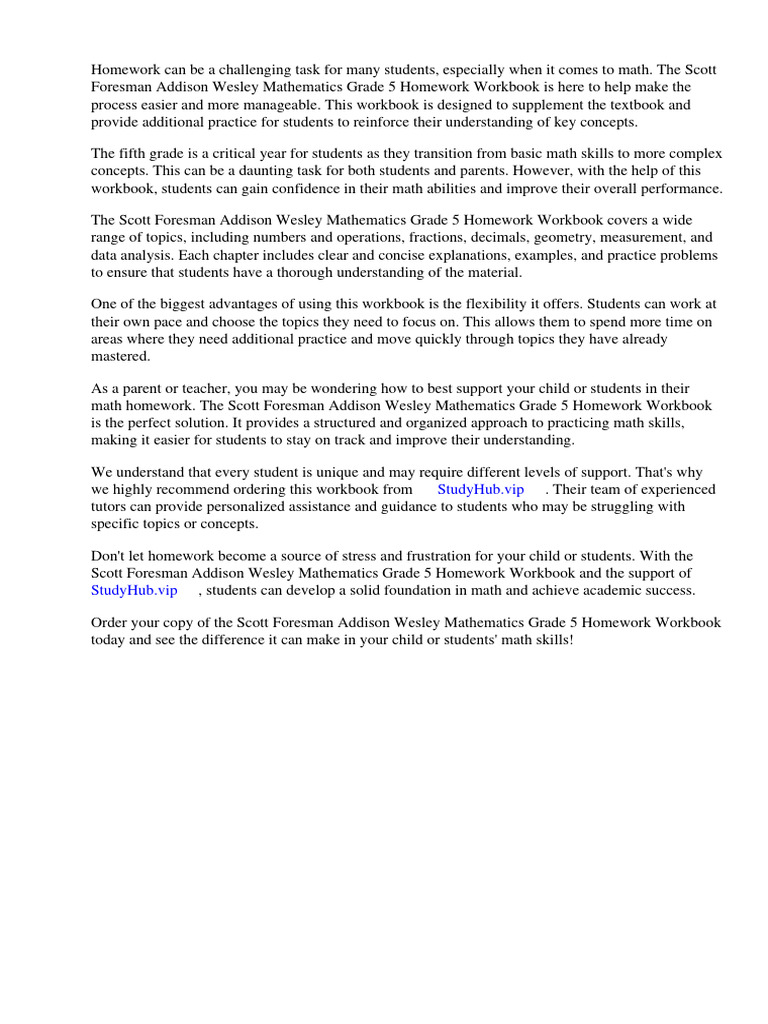 Scott Foresman Addison Wesley Mathematics Grade 5 Homework Workbook ...