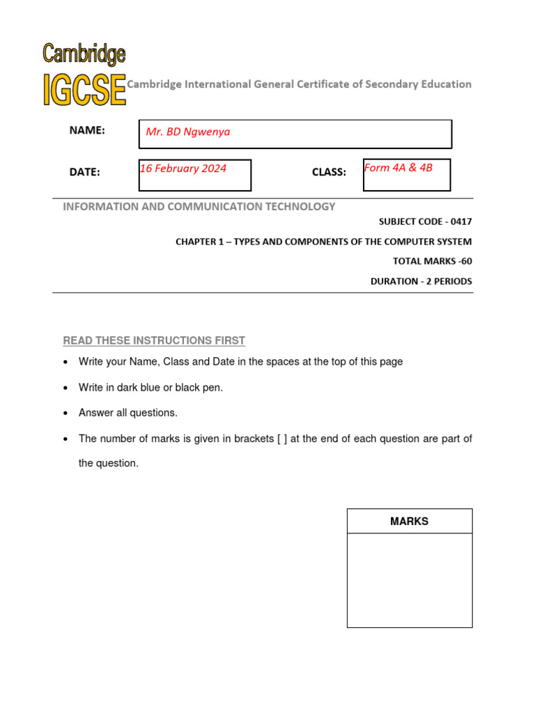 Form 4 - T1 | PDF | Computer Data Storage | Random Access Memory