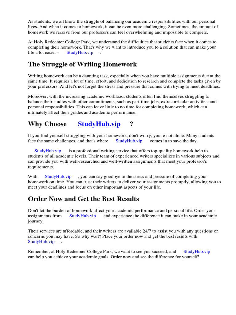 Holy Redeemer College Park Homework | PDF | Homework | Teachers