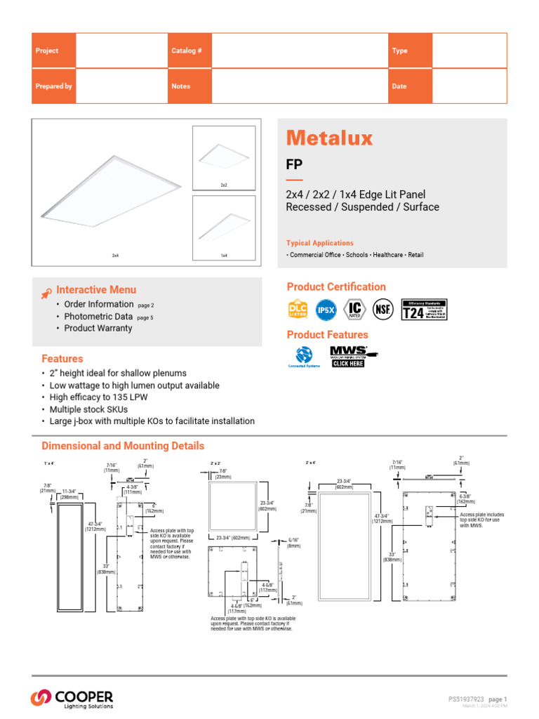 Metalux FPanel LED Panel Spec Sheet | Download Free PDF | Light ...