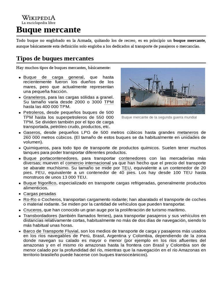 Buque Mercante | PDF | Tipos de barcos | Transporte