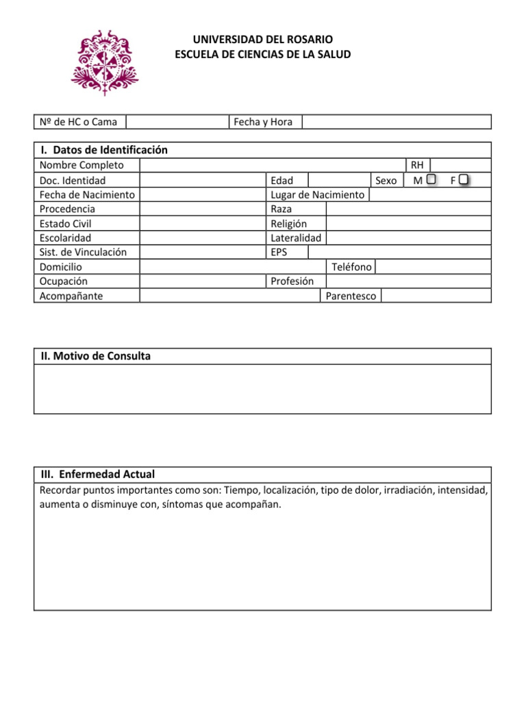 Formato de Historia Clinica General | PDF | Medicina CLINICA | Enfermedades y trastornos