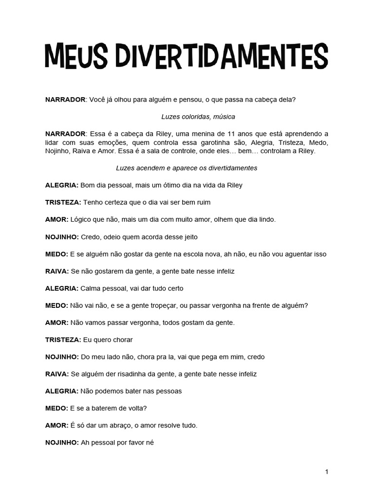 Peça de teatro - MEUS DIVERTIDAMENTES | PDF | Amor | Emoções