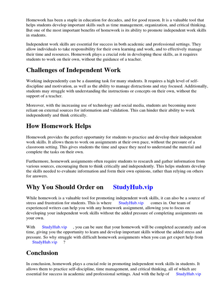 Homework Boosts Independent Skills | PDF | Homework | Teachers