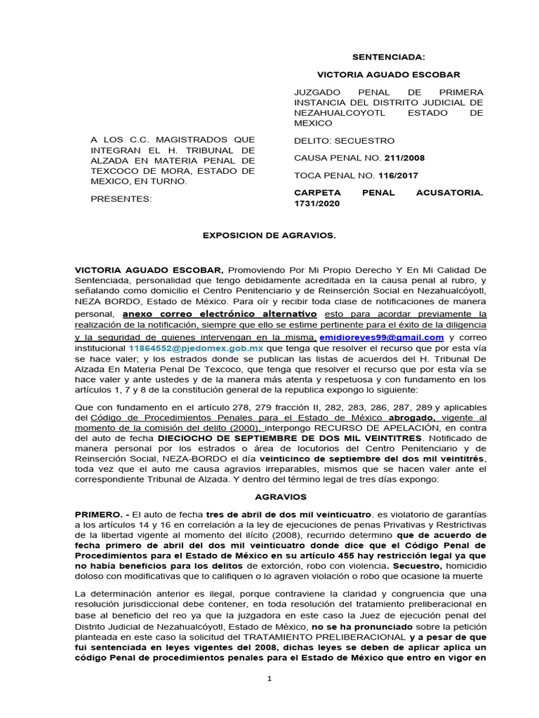 Recurso de Apelacion Agravios 2 | Descargar gratis PDF | Caso de ley | Sentencia (ley)