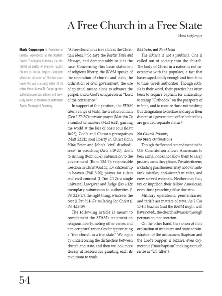 A Free Church in A Free State - Coppenger | PDF | Christian Church ...