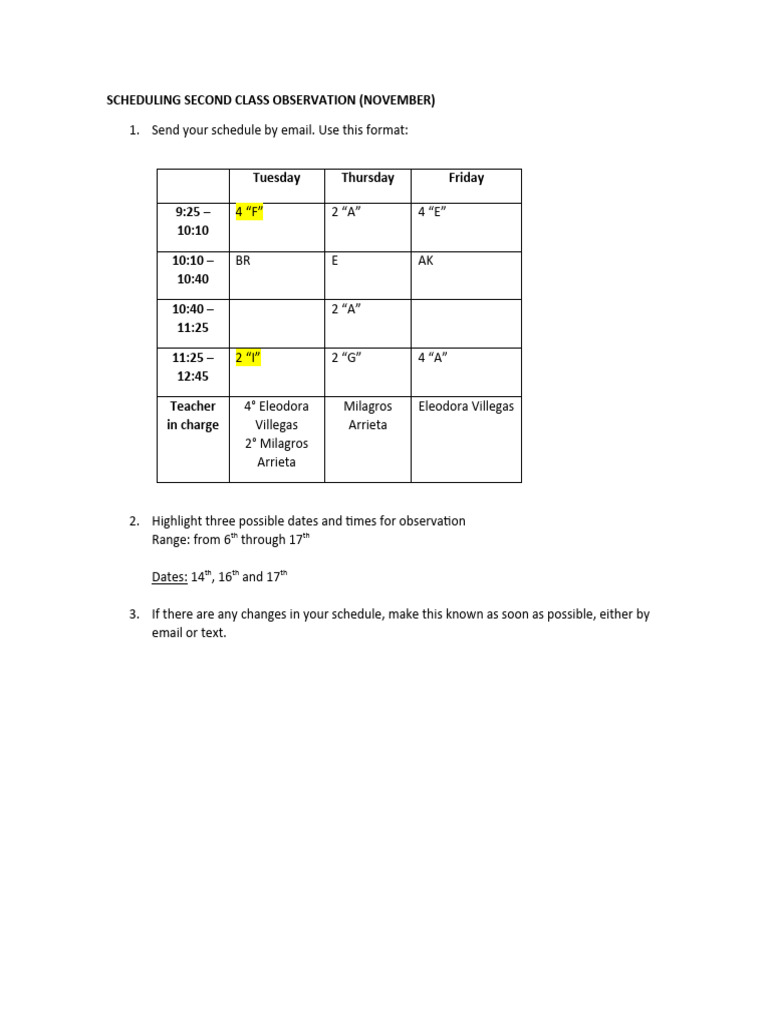 Second Class Observation Schedule November | PDF | Foreign Language Studies