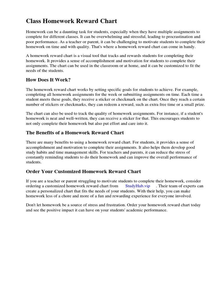 Class Homework Reward Chart | Download Free PDF | Homework | Motivation