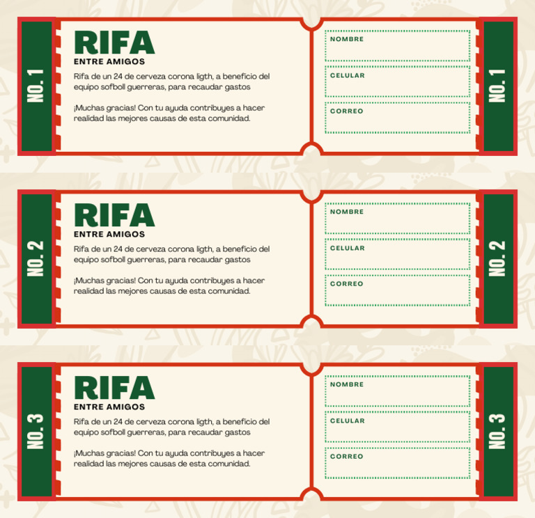 Boleto para Rifa Mexicano Rojo y Verde | PDF