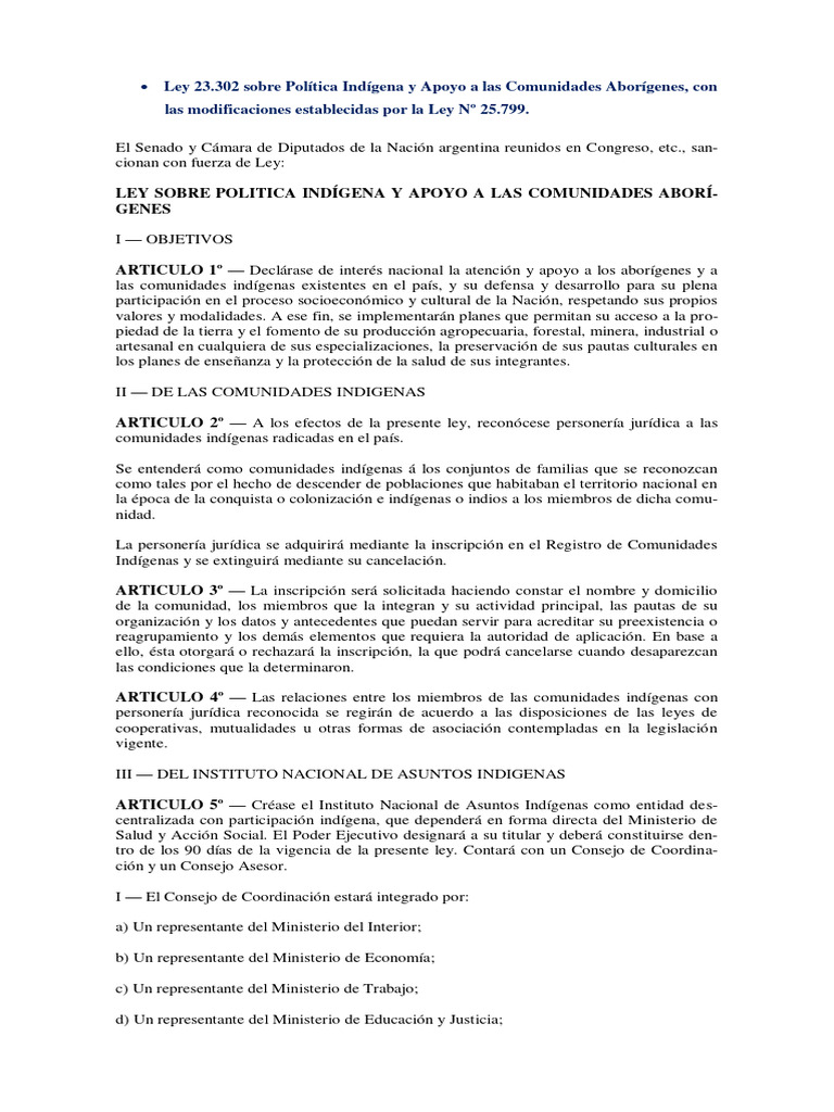 Ley de Política Indígena Argentina | PDF | Ministerio (Departamento de ...