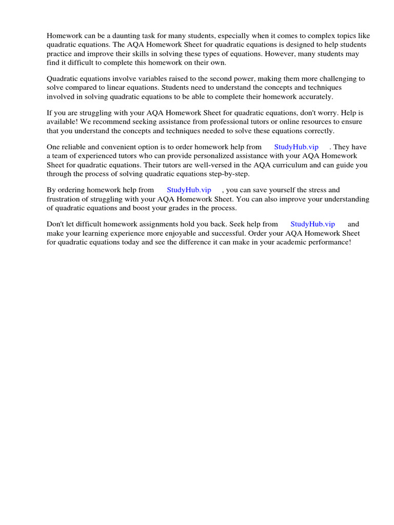 Aqa Homework Sheet Quadratic Equations | PDF | Quadratic Equation | Equations