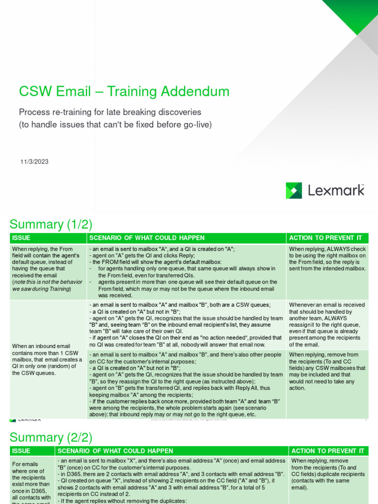 CSW Email – Training Addendum | PDF | Online Services | Computing