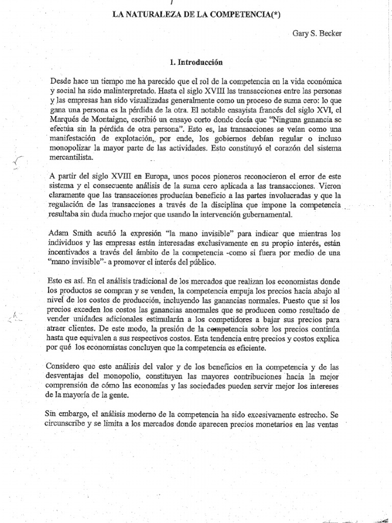 Becker Gary - La Naturaleza de La Competencia | PDF