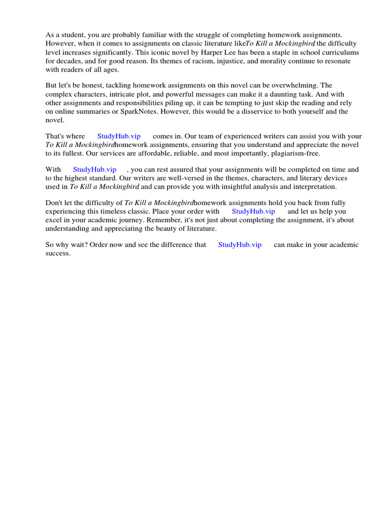 To Kill A Mockingbird Homework Assignments | PDF | To Kill A ...