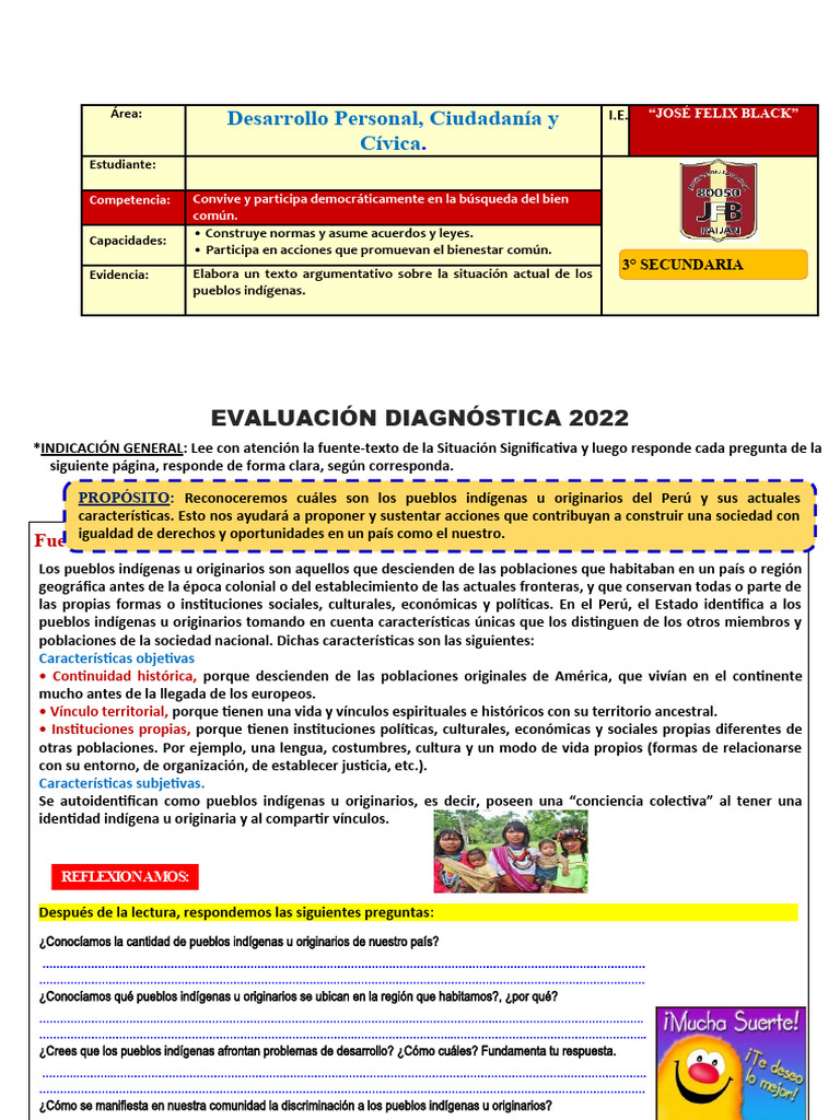 Eva. Diag. DPCC 3ro | PDF | Las emociones | Sicología