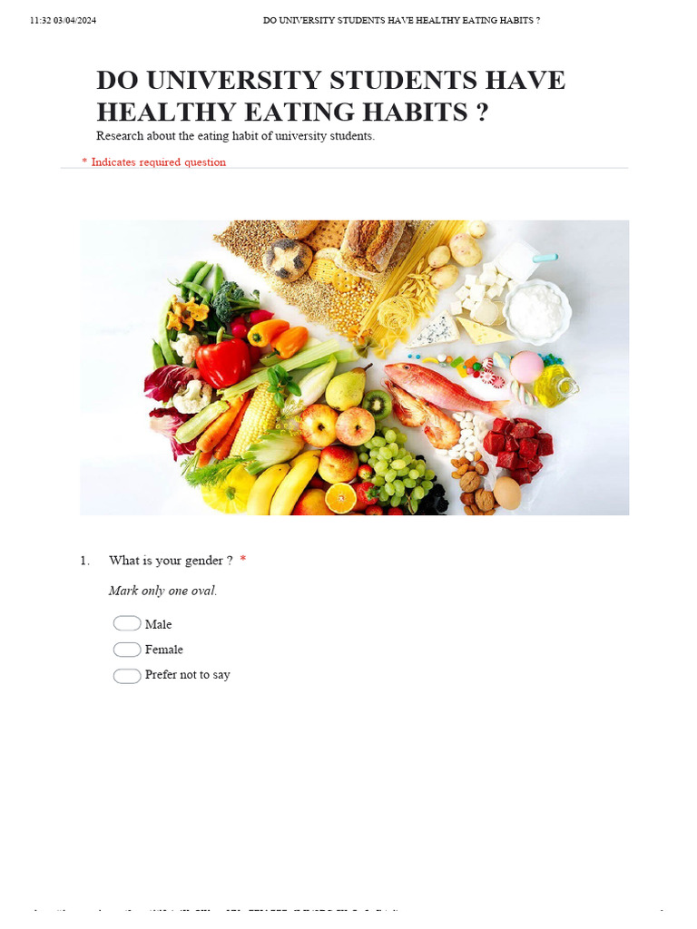 University Students' Eating Habits Survey | PDF | Meal | Healthy Diet
