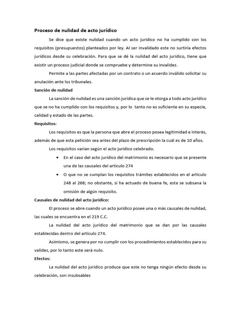 Nulidad de Acto Jurídico: Proceso y Requisitos | PDF | Nulo (ley ...